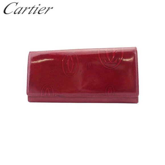 Cartier | Bags | Cartier Long Wallet Bordeaux Enamel Leather Authentic ...